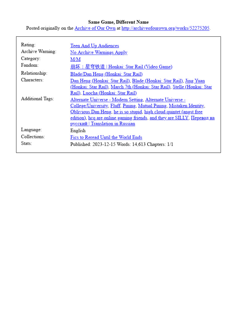 Same Game Different Name | PDF