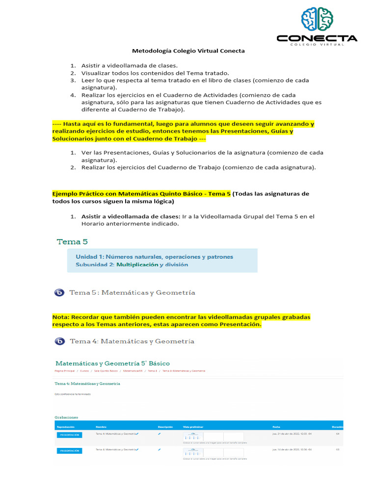 Metodología Colegio Virtual Conecta | PDF