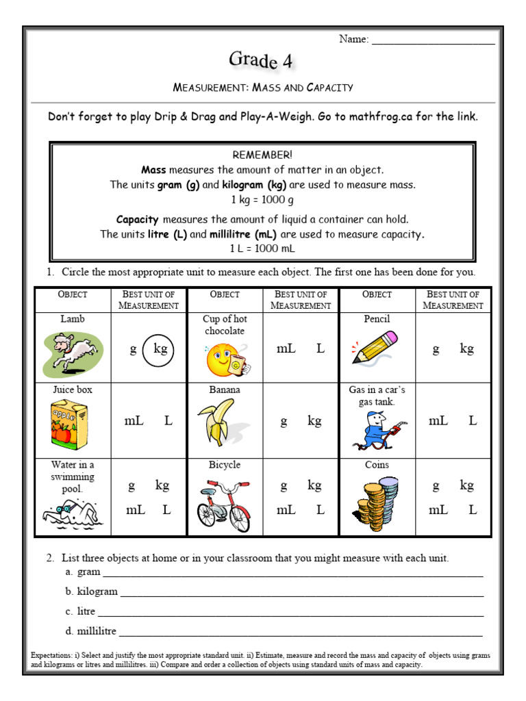 Grade 4 - Mass - and - Capacity | PDF