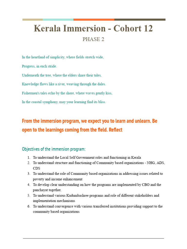 C12-Kerala Immersion Plan | PDF