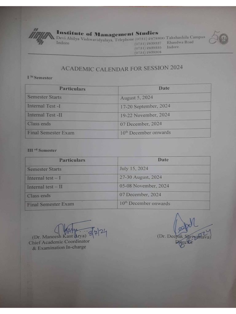 Acadmic Calender Session 2024 | PDF