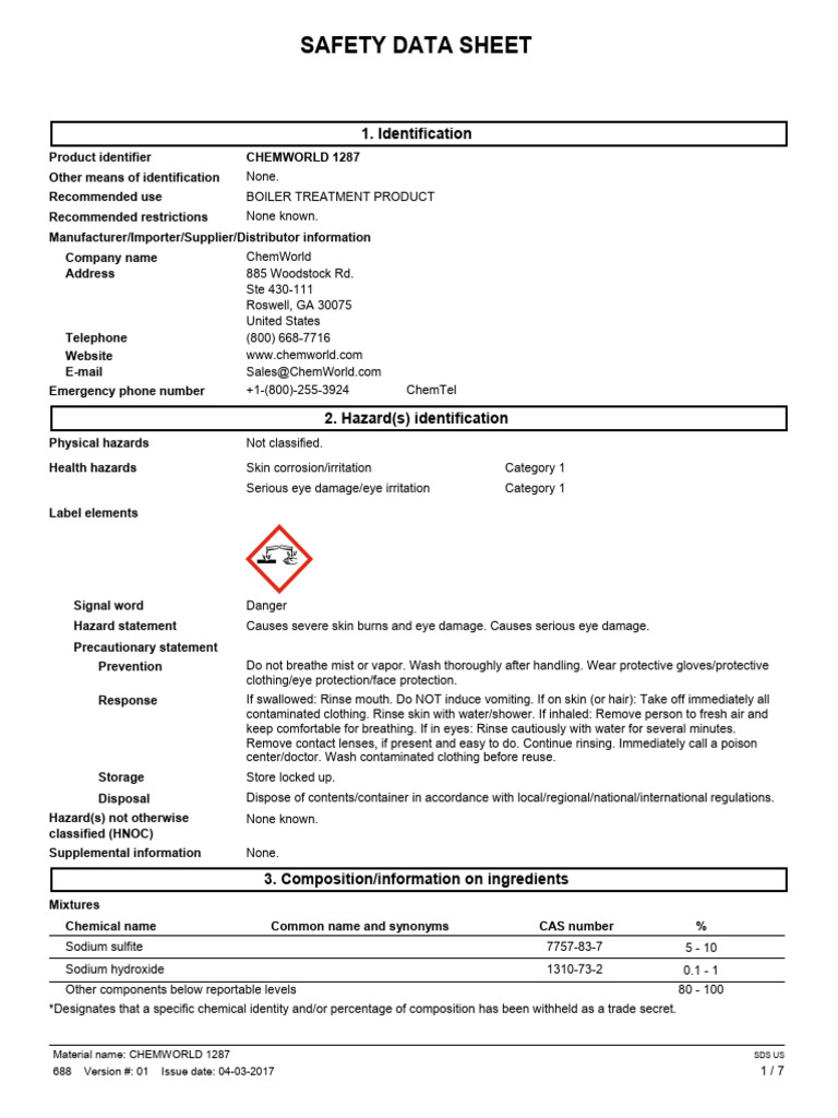 SDS CW-1287 | PDF | Firefighting | Toxicity