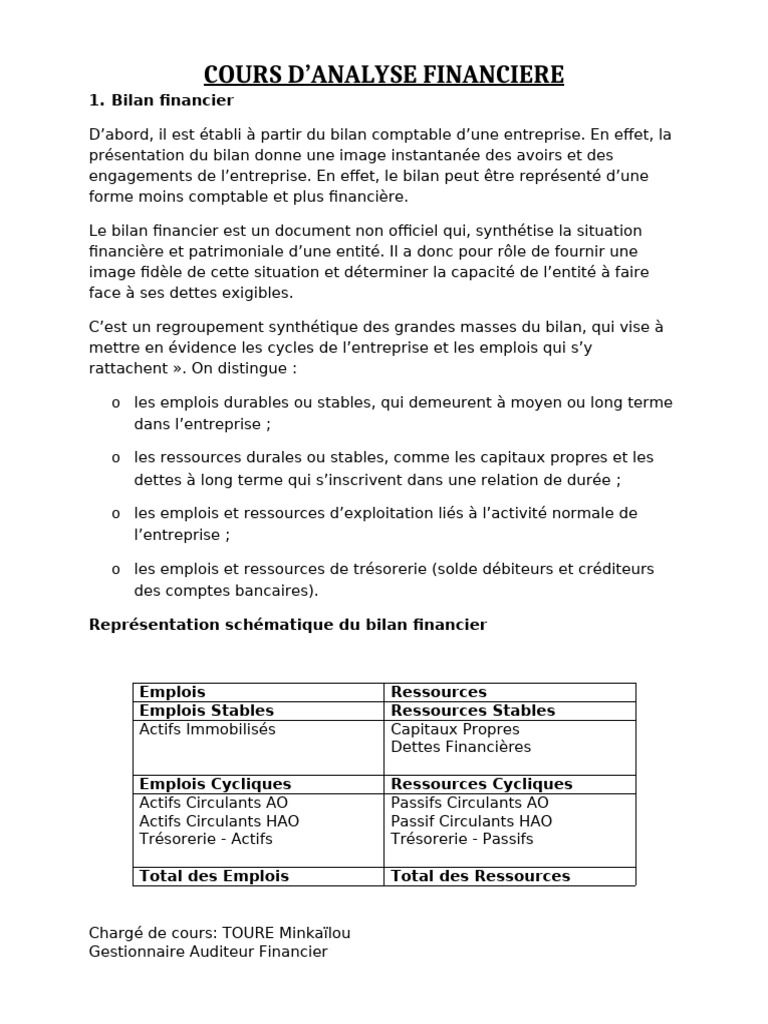 Bilan Financier Analyse FR BFR TN | PDF