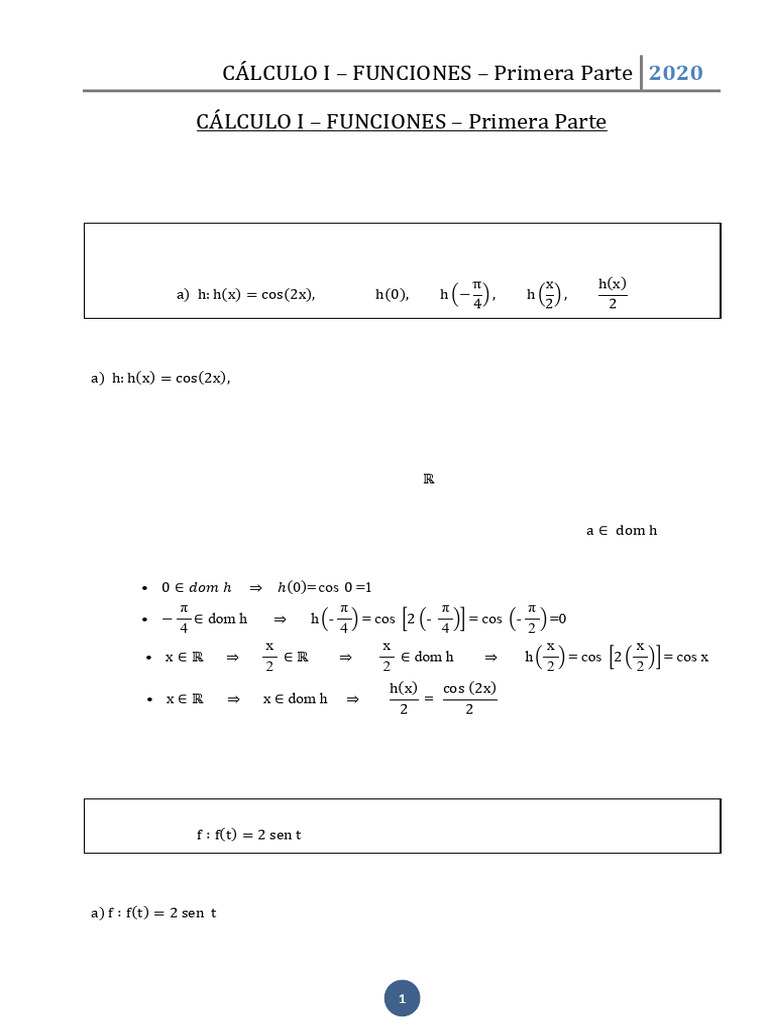 CALCULO I - FUNCIONES (1ra Parte) Ejer Resueltos 2020 | PDF