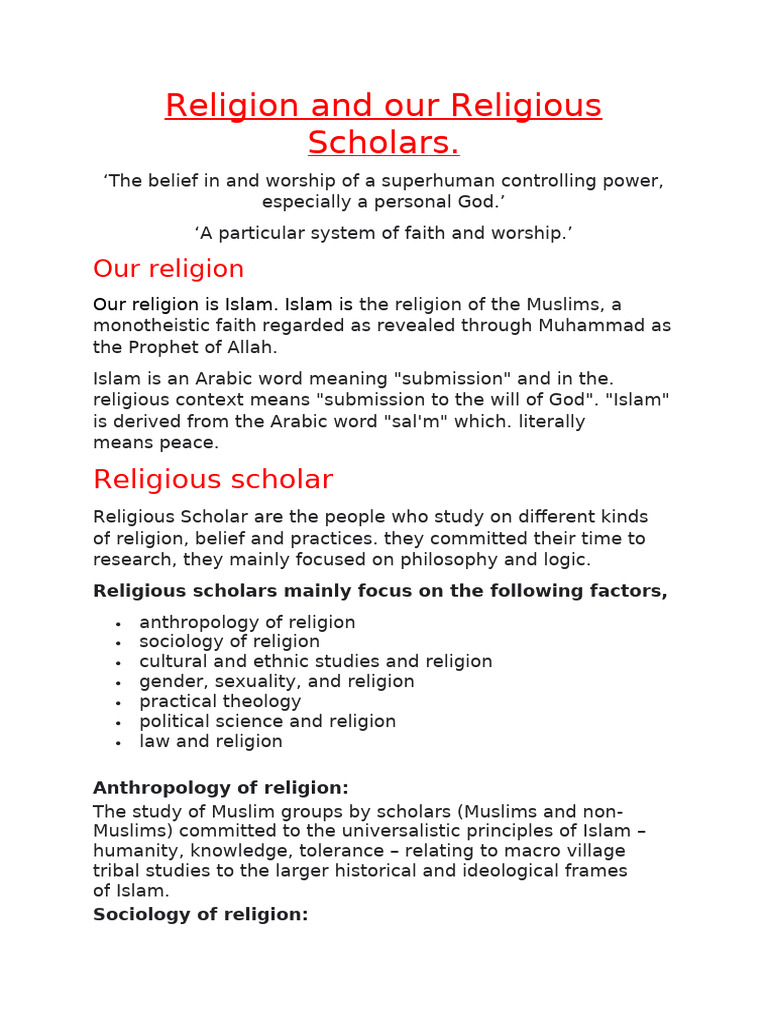 Religion and Our Religious Scholars | PDF