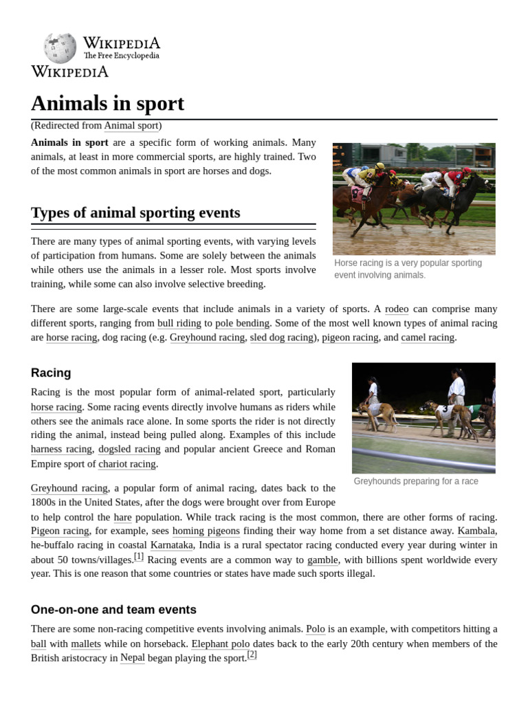 Outline Animals in Sport - Wikipedia | PDF