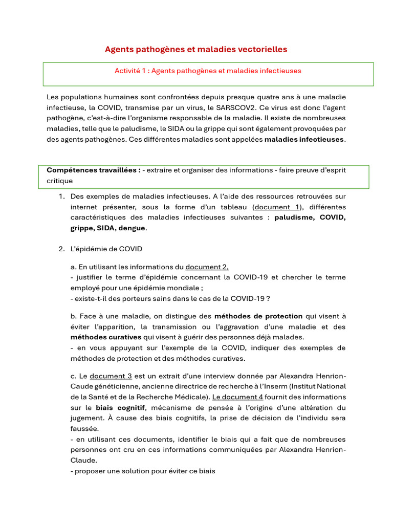 Agents Pathogènes Et Maladies Vectorielles | PDF