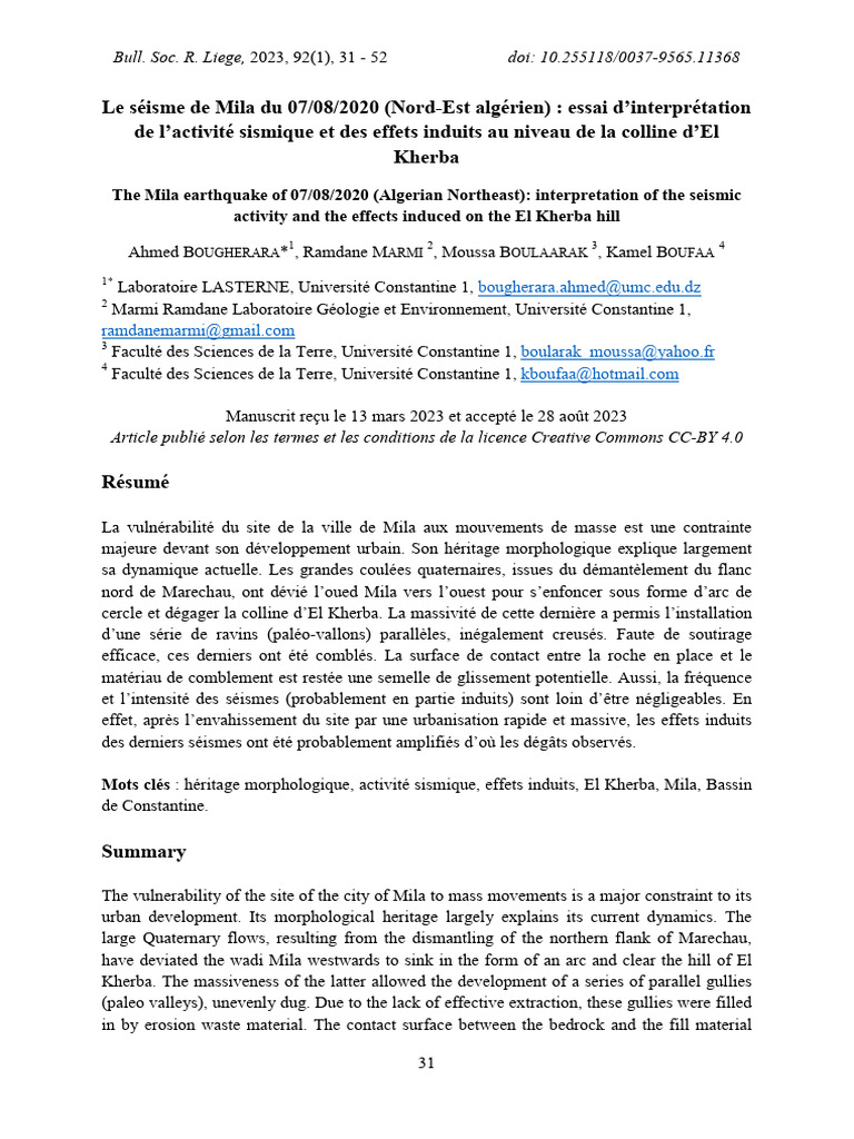 Le Seisme de Mila Du 07 08 2020 Nord Est | PDF