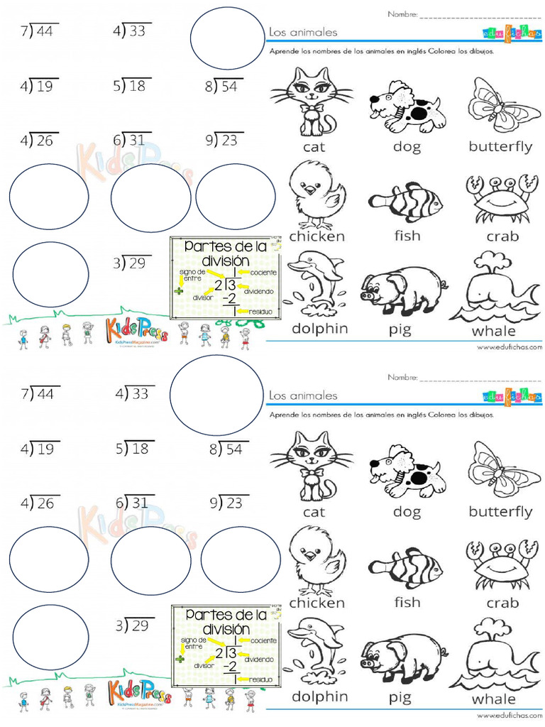 Divisiones e Inglés, 12 Hojas | PDF
