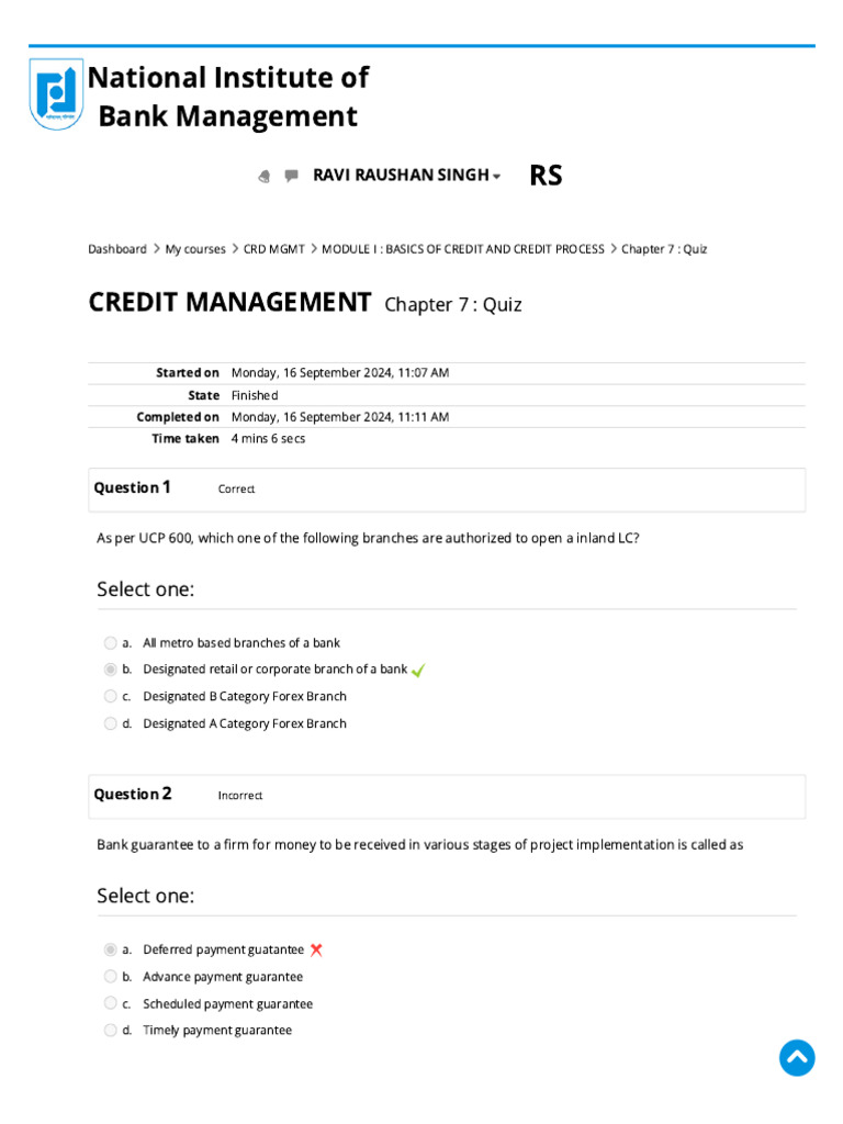 Chapter 7 - Quiz - Attempt Review - Welcome To Learning at Nibm | PDF ...