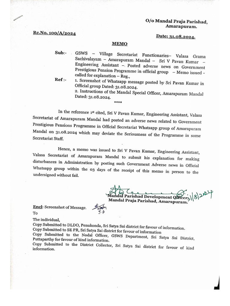 Memo Issued To Sri v. Pavan Kumar Ea | PDF