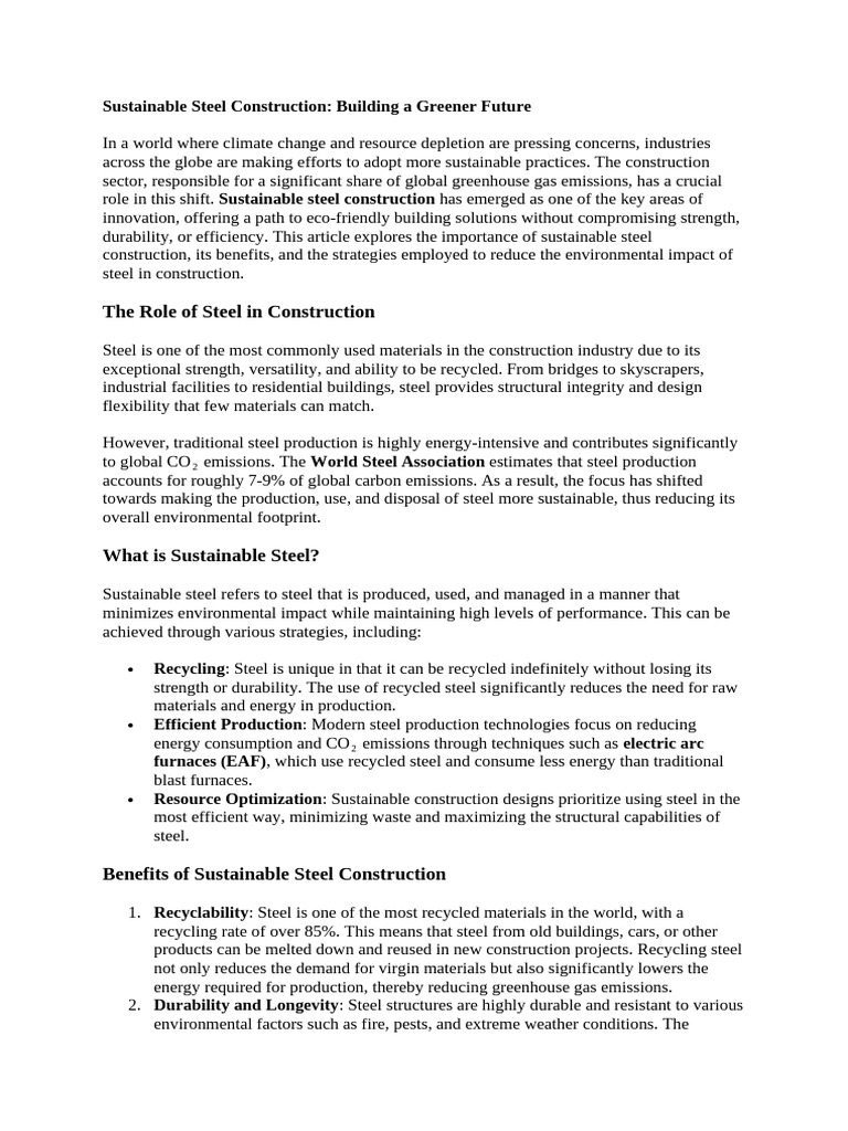 Sustainable Steel Construction | PDF | Steelmaking | Steel