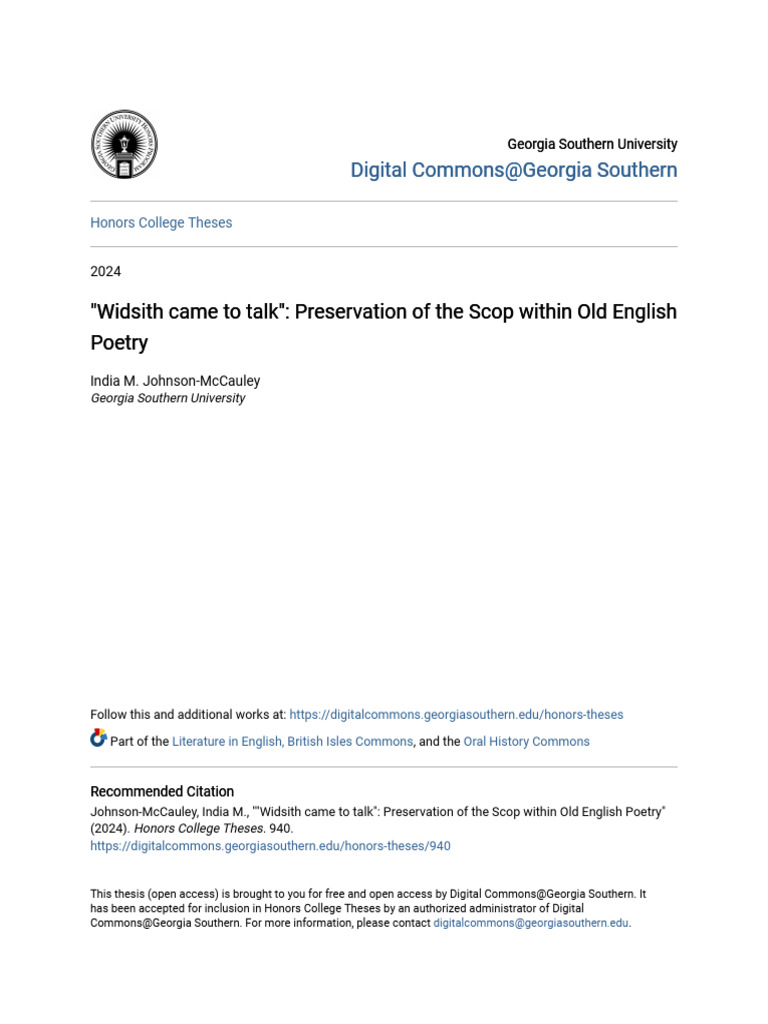 Widsith Came To Talk - Preservation of The Scop Within Old Engli | PDF ...