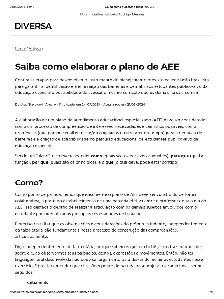 Saiba Como Elaborar o Plano de AEE | PDF