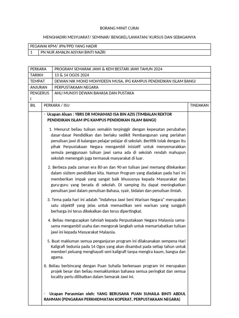 Minit Curai Semarak Jawi Di Ipg Islam 2024 | PDF