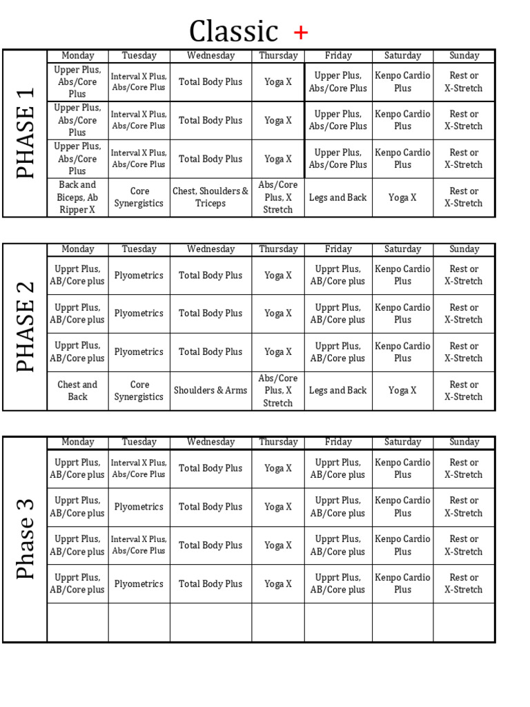 P90X+ Calendar (Alternate) | PDF