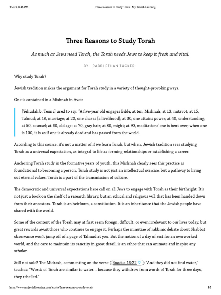 Three Reasons To Study Torah - My Jewish Learning | PDF