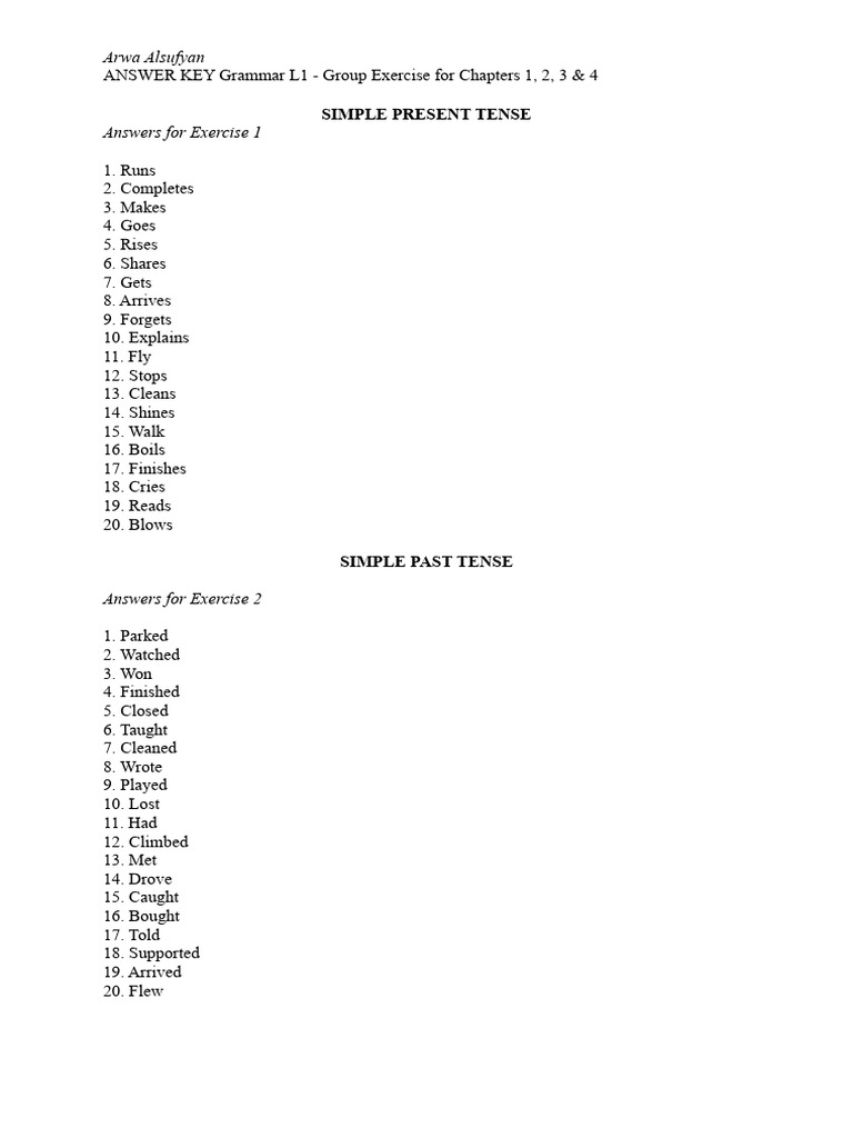 PDF ANSWER KEY Group Exercise For Chapters 1 2 3 and 4 Grammar L1 | PDF