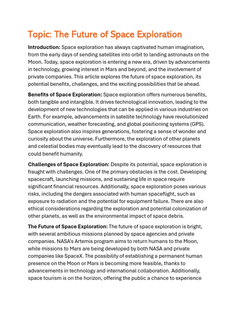 The Future of Space Exploration | PDF | Space Exploration | Nasa