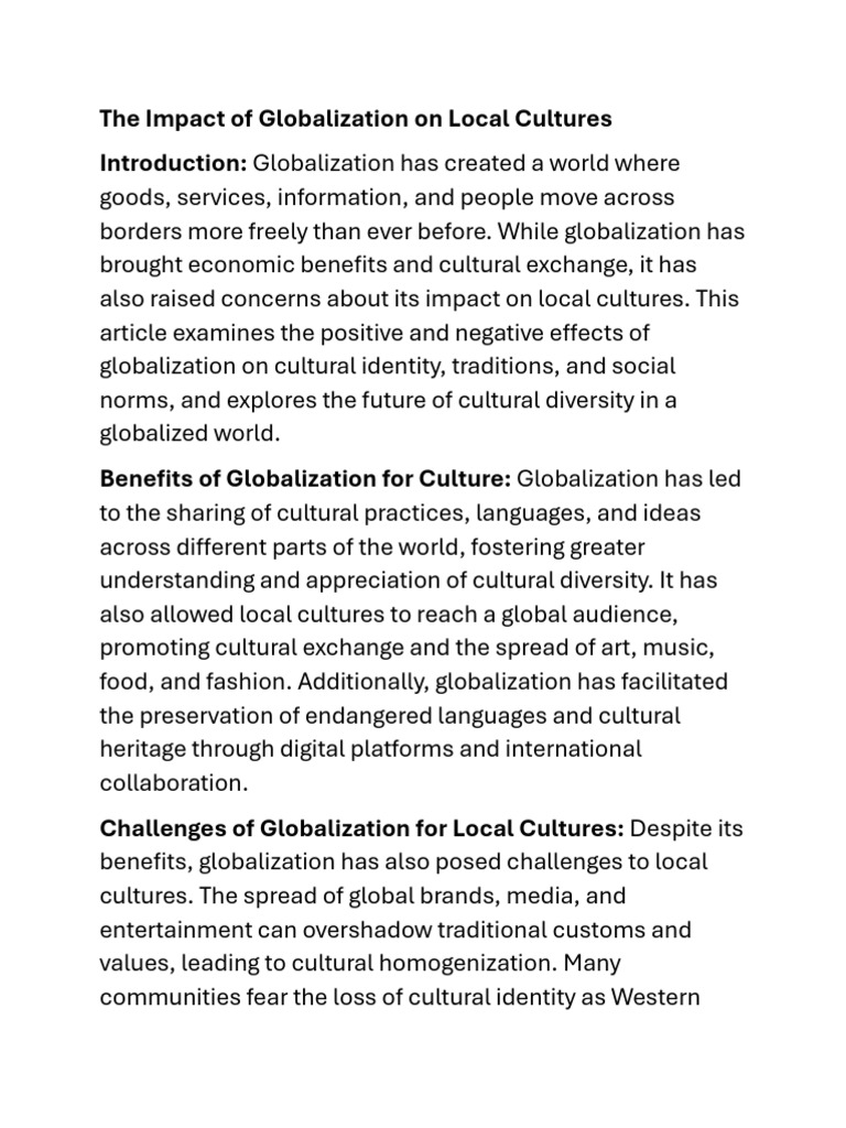 Globalization's Impact on Local Cultures | PDF | Globalization | Politics