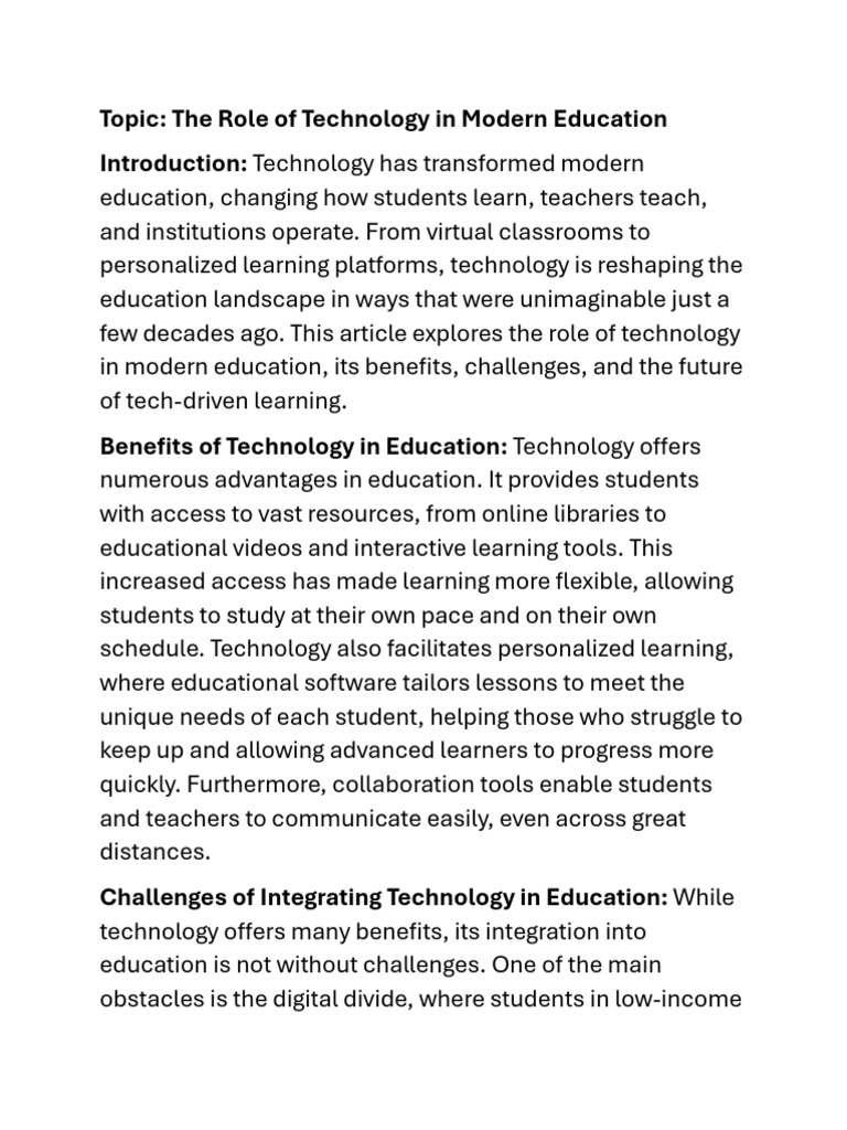 The Role of Technology in Modern Education | PDF | Learning | Augmented ...