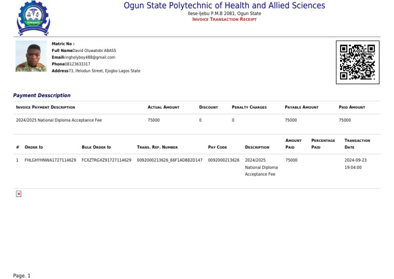 David Acceptance Invoice Transaction Receipt | PDF