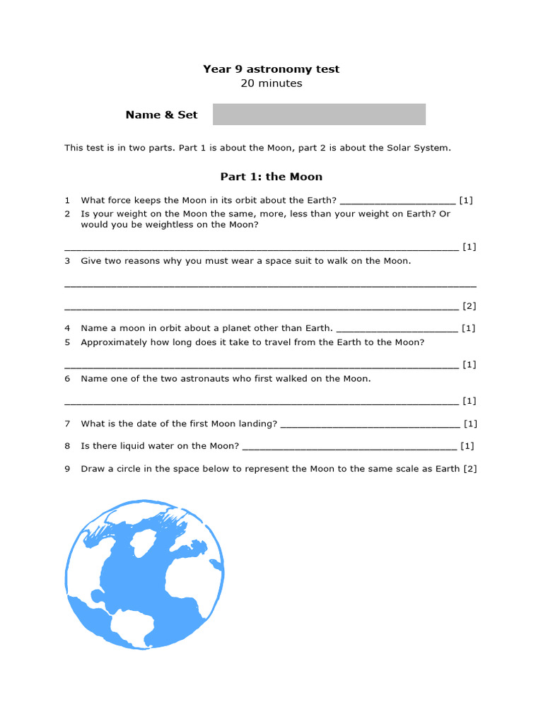 Yr 9 Astronomy Test | PDF