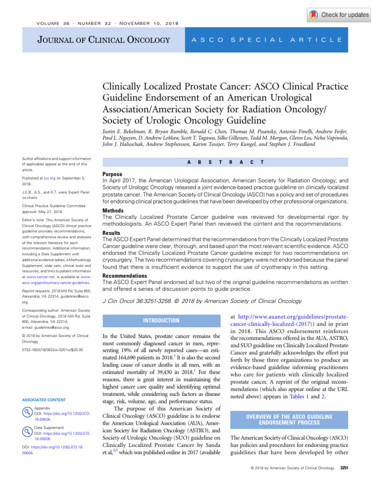 Bekelman Et Al 2018 Clinically Localized Prostate Cancer Asco Clinical ...