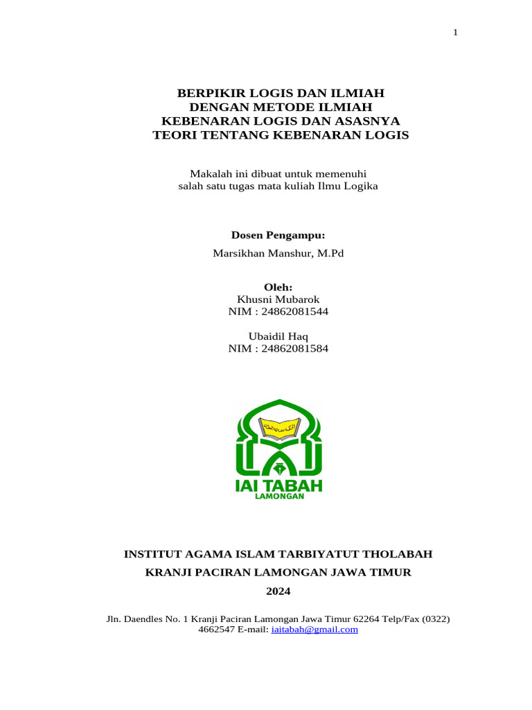 Makalah Logika (KHUSNI&UBAID) | PDF
