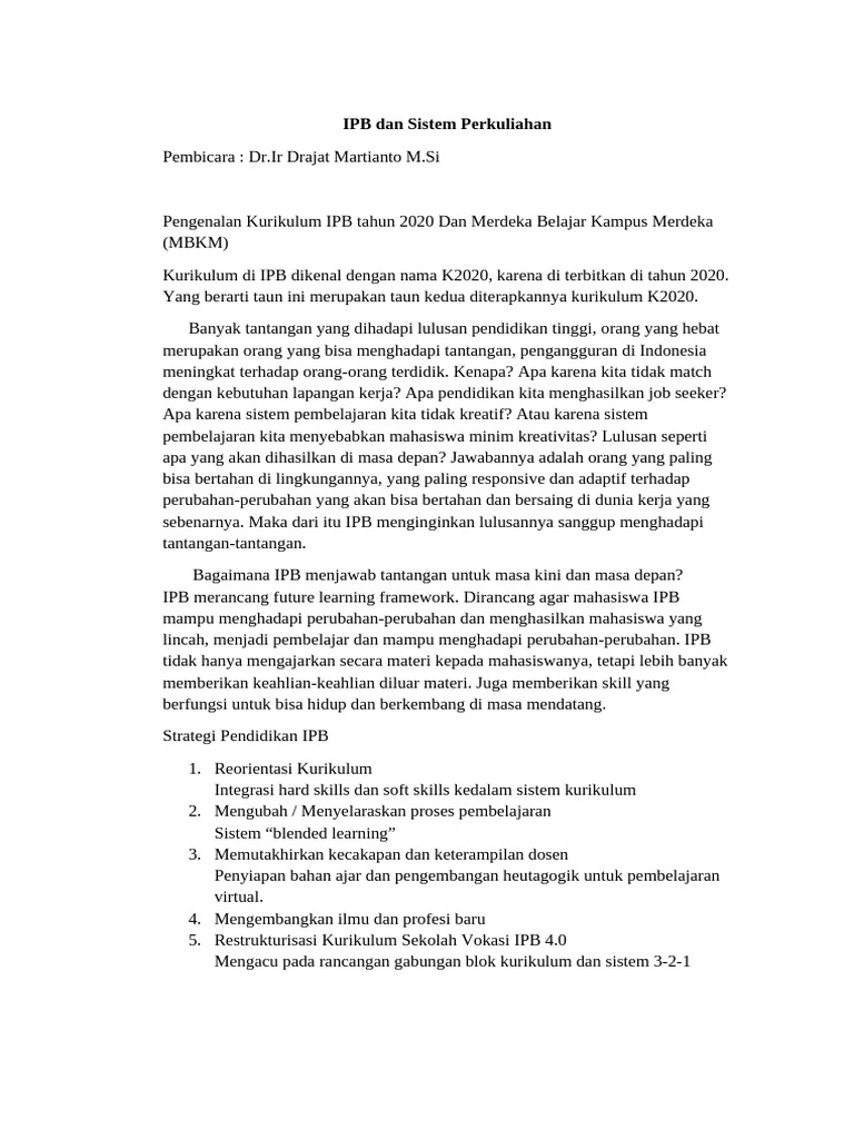 IPB Dan Sistem Perkuliahan | PDF