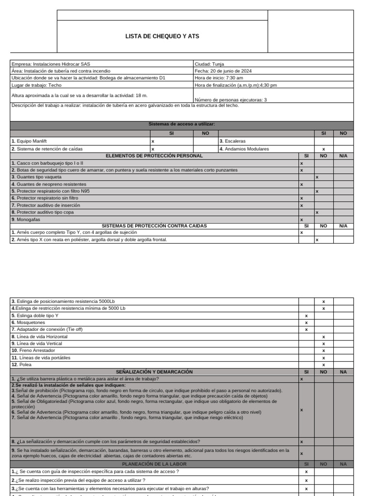 Lista de Chequeo y Ats Trabajo en Alturas | PDF