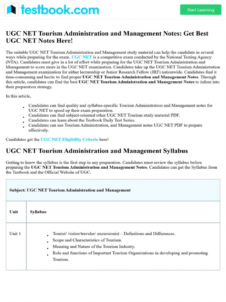 UGC NET Tourism Administration and Management Notes - Get Best UGC NET ...