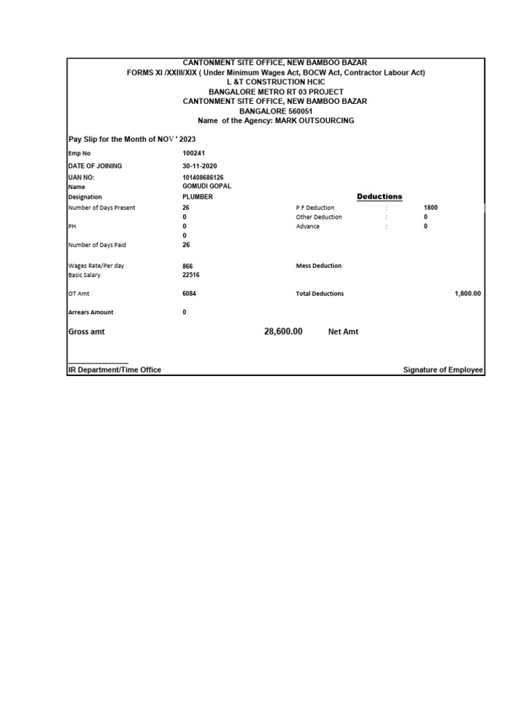 Payslip NOV '2023 - 100232 | PDF