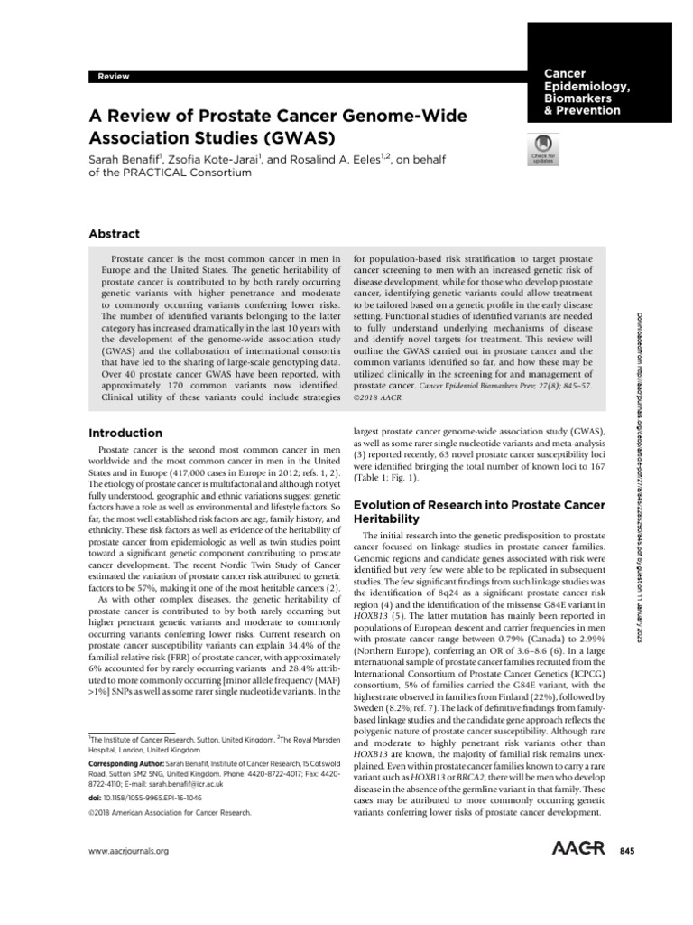 A Review of Prostate Cancer Genome-Wide Association Studies (GWAS) | PDF