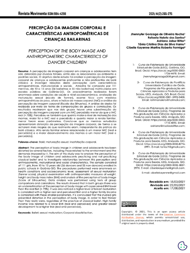 Percepção Da Imagem Corporal e Características Antropométricas de ...