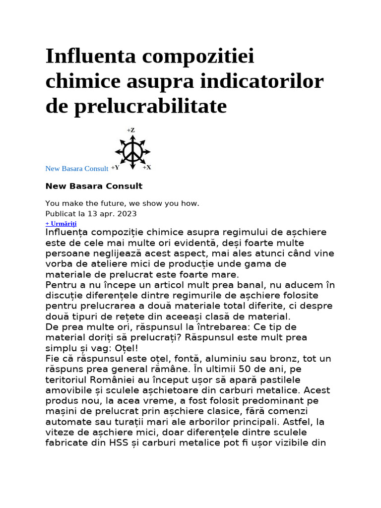 Influenta Compozitiei Chimice Asupra Indicatorilor de Prelucrabilitate ...