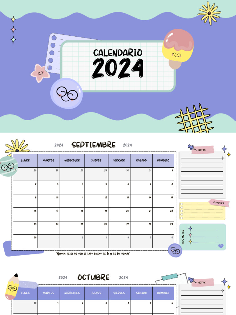 Calendario 2024 Infantil Ilustrado Divertido Recortes Multicolor | PDF