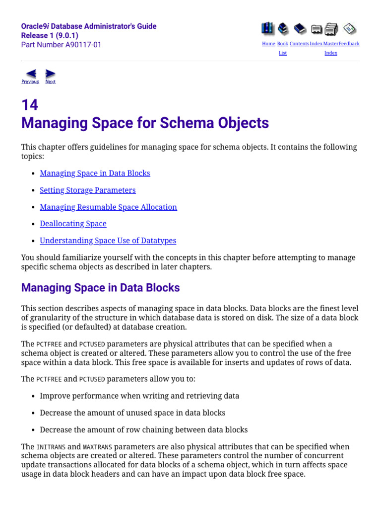 Managing Space For Schema Objects | PDF