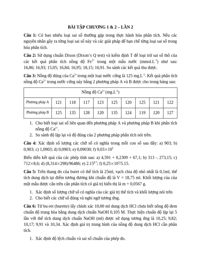 Bai Tap Chuong 1&2 Lan 2 | PDF