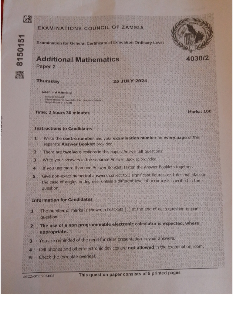 Addma GCE 2024 Paper 1&2 | PDF