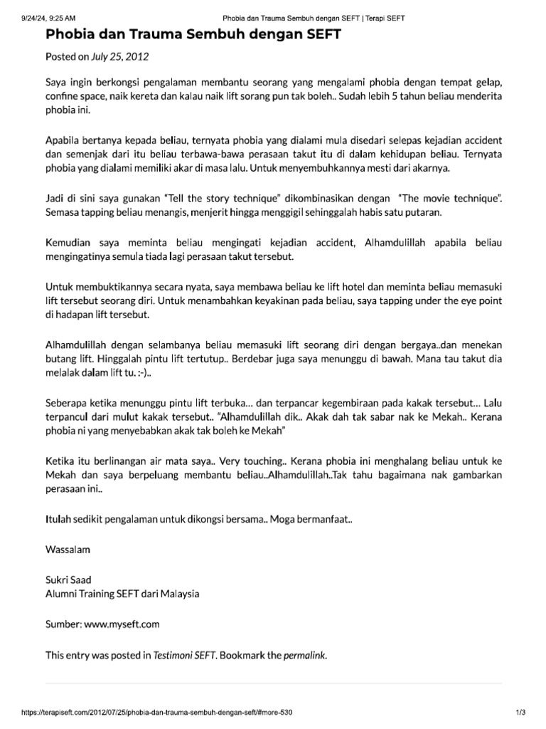 Phobia Trauma Seft | PDF