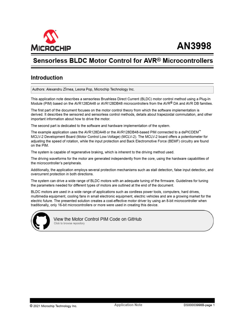 AN3998 Sensorless BLDC MC AVR MCU Fam DS00003998 | PDF | Electric Motor ...