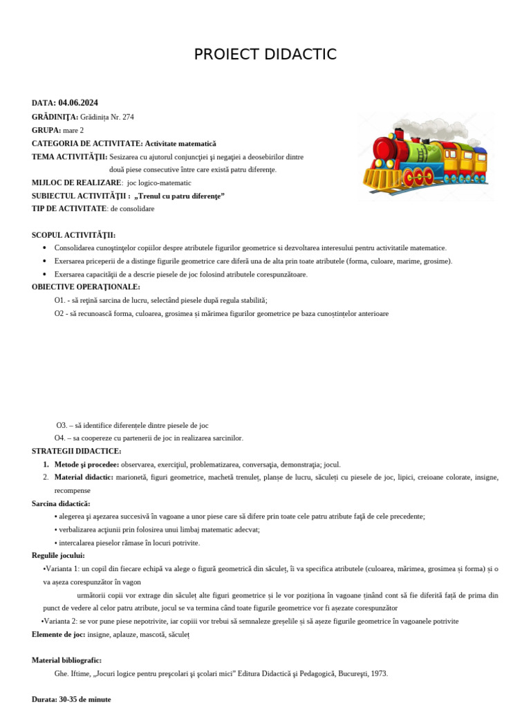 Proiect Didactic Titularizare 2024 | PDF