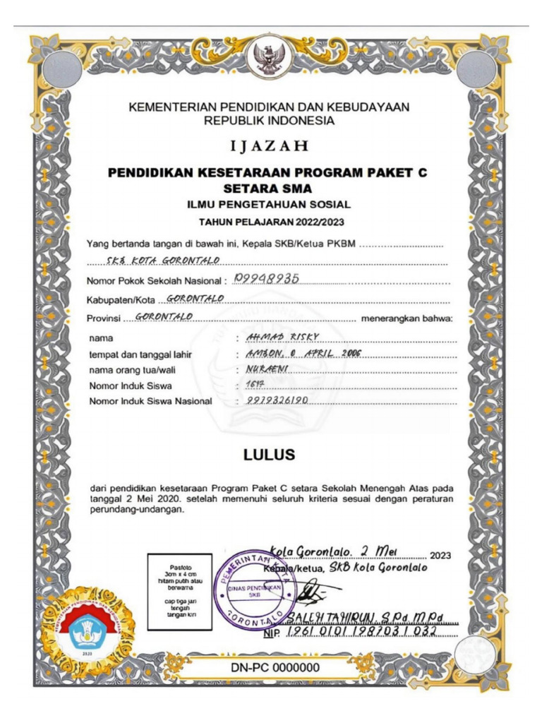 Ijazah Ahmad Riski | PDF