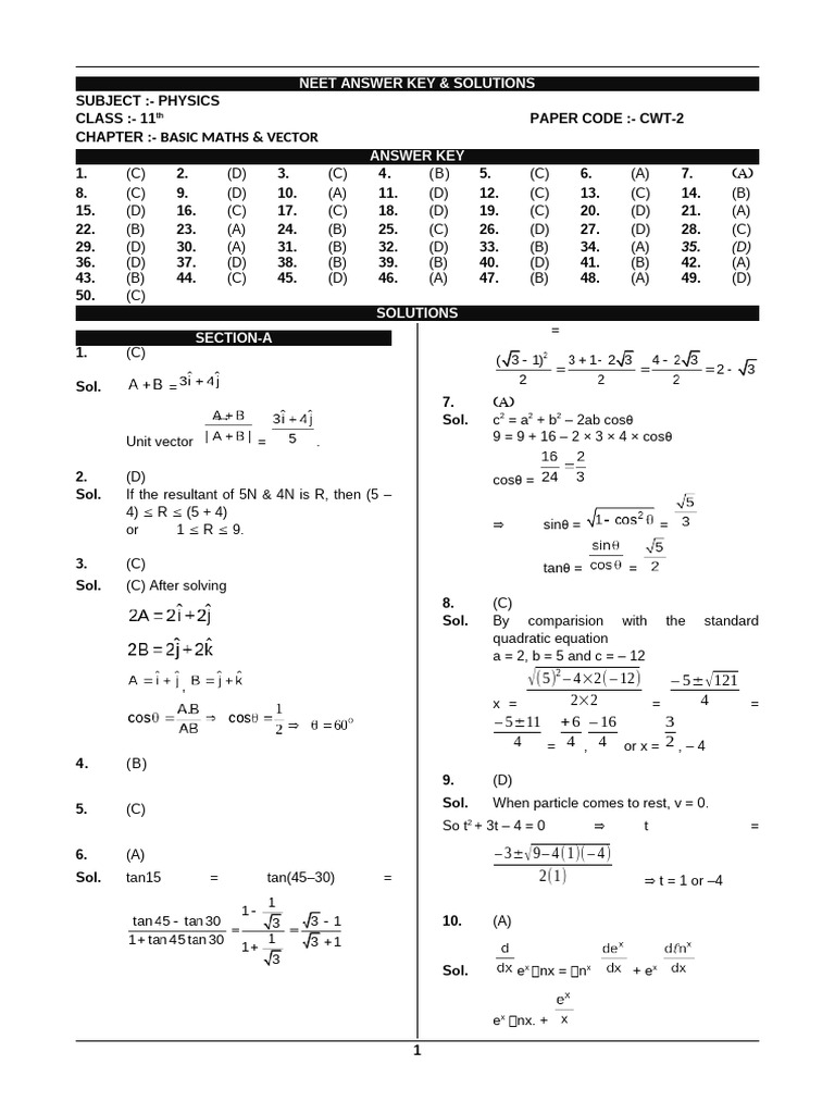 2-Basic Maths & Vector Solution | PDF