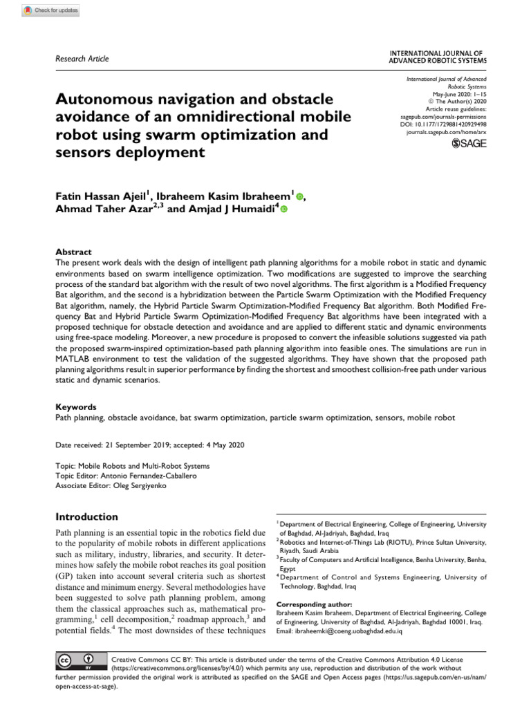 Ajeil Et Al 2020 Autonomous Navigation And Obstacle Avoidance Of An Omnidirectional Mobile Robot
