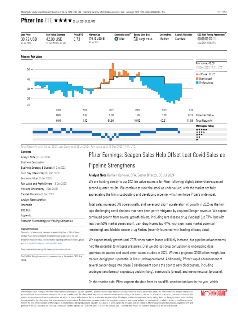 Morningstar PFE | PDF | Pfizer | Risk