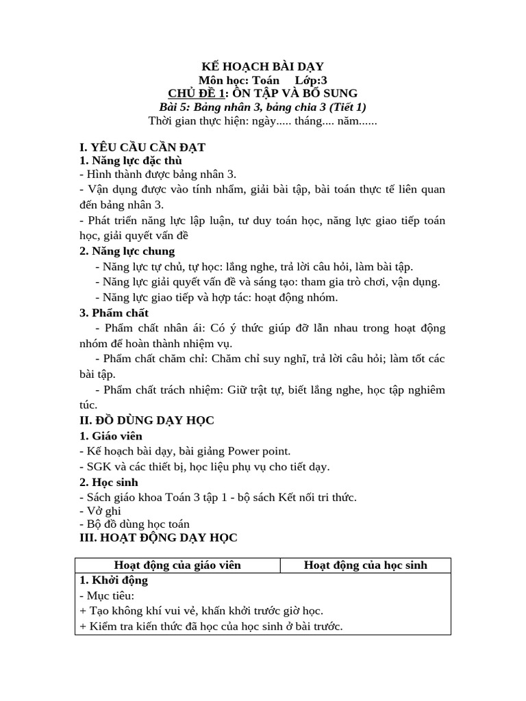 KHBD Bài 5-Bảng Nhân 3, Bảng Chia 3 | PDF