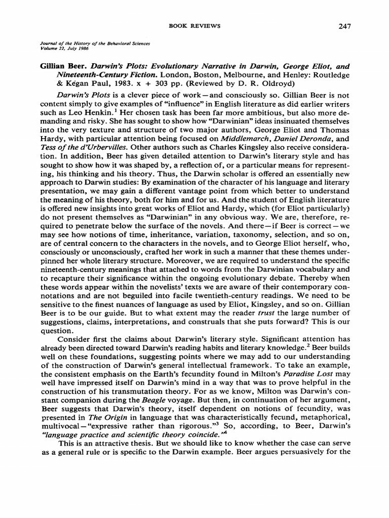 Gillian Beer Darwins Plots Evolutionary Narrative in Darwin Geor 1986 | PDF | Charles Darwin ...