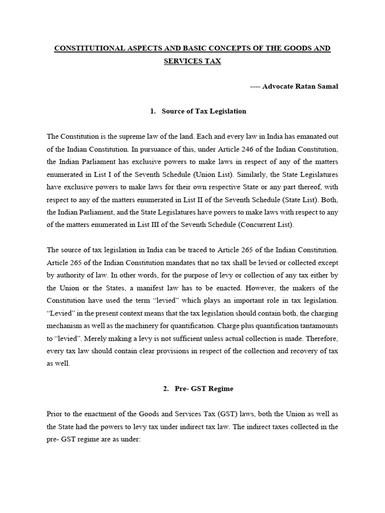 Constitutional Aspects and Basic Concepts of The Goods and Services Tax | PDF